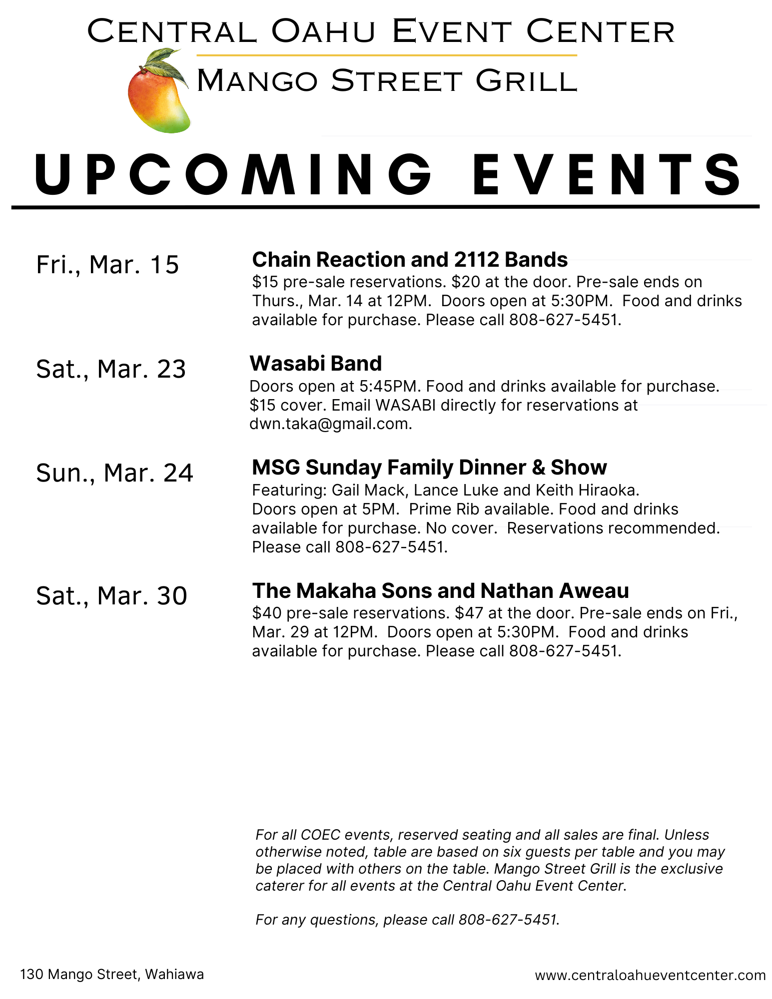 COEC Events – Central Oahu Event Center