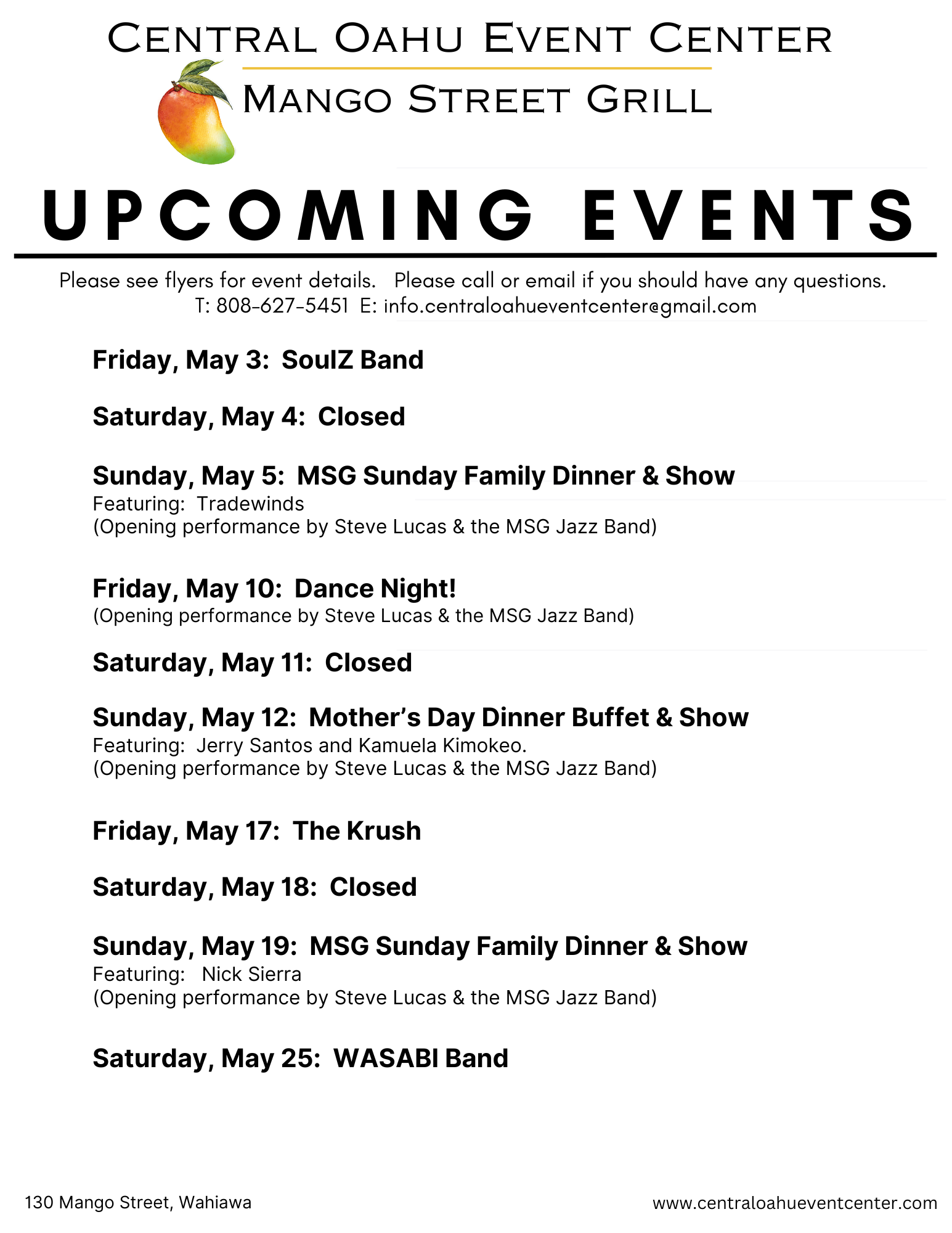 COEC Events – Central Oahu Event Center